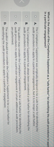 Solved What is the status of the Compliance Supplement as a | Chegg.com