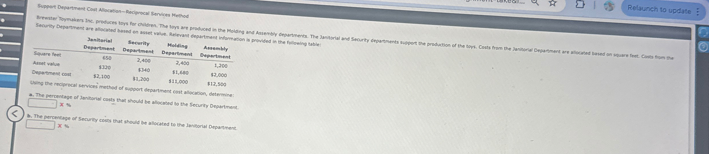 Solved Support Department Cost Allocation-Reciprocal | Chegg.com