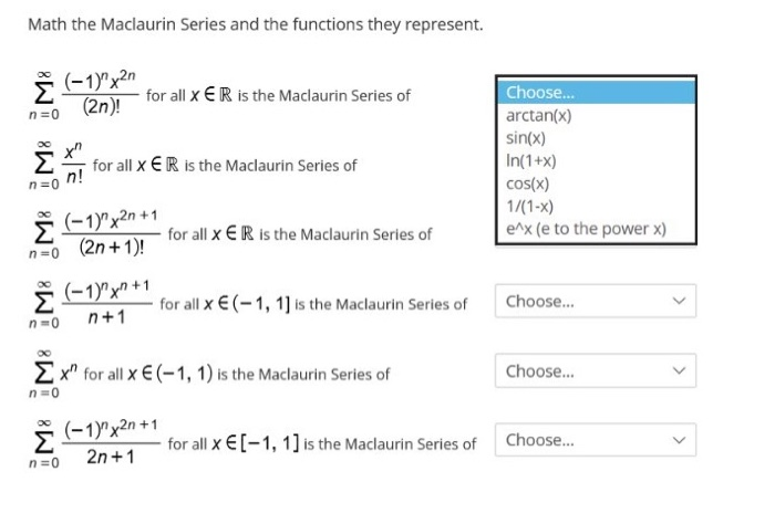 Solved Math the Maclaurin Series and the functions they | Chegg.com