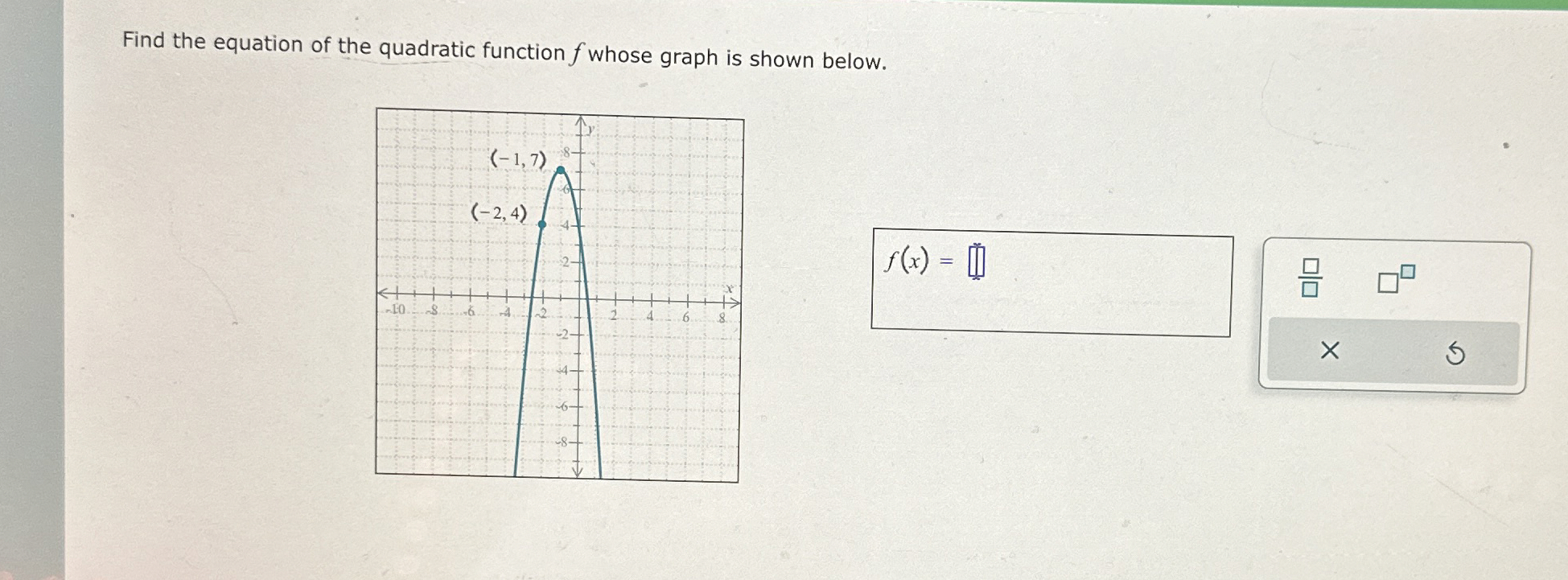 Solved Find the equation of the quadratic function f ﻿whose | Chegg.com