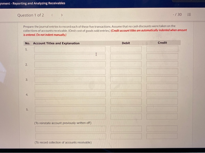 Solved signment - Reporting and Analyzing Receivables | Chegg.com