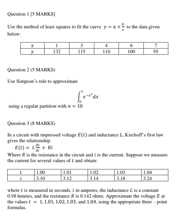 Solved Use the method of least squares to fit the curve | Chegg.com