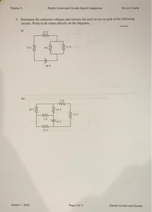 Solved Physics 11 Electric Current and Circuitry Send-in | Chegg.com