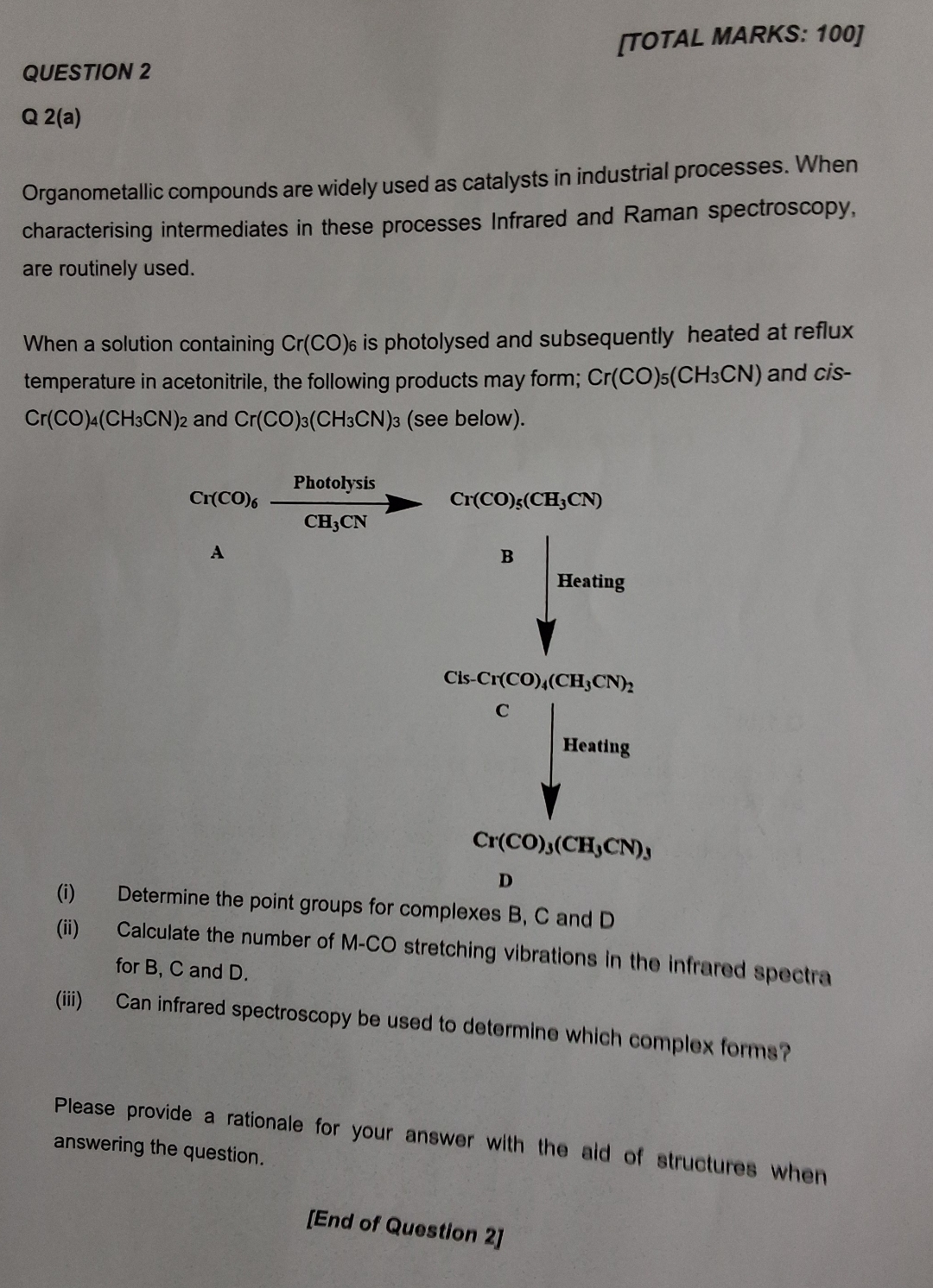 Solved [TOTAL MARKS: 100]QUESTION 2Q 2(a)Organometallic | Chegg.com