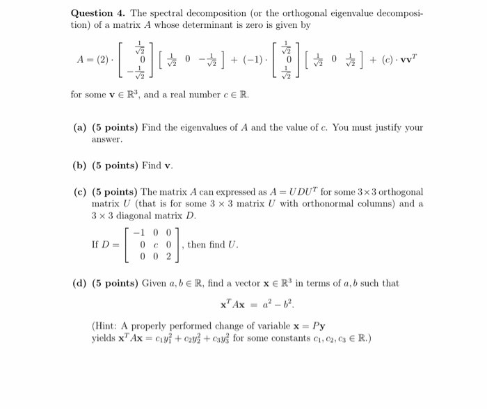 Solved Question 4. The spectral decomposition (or the | Chegg.com