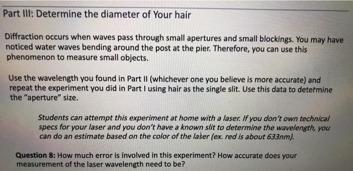Solved Part III: Determine the diameter of your hair | Chegg.com