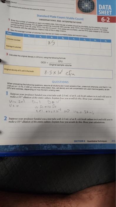 Standard Plate Count (Viable Count) oBecmuations AND | Chegg.com