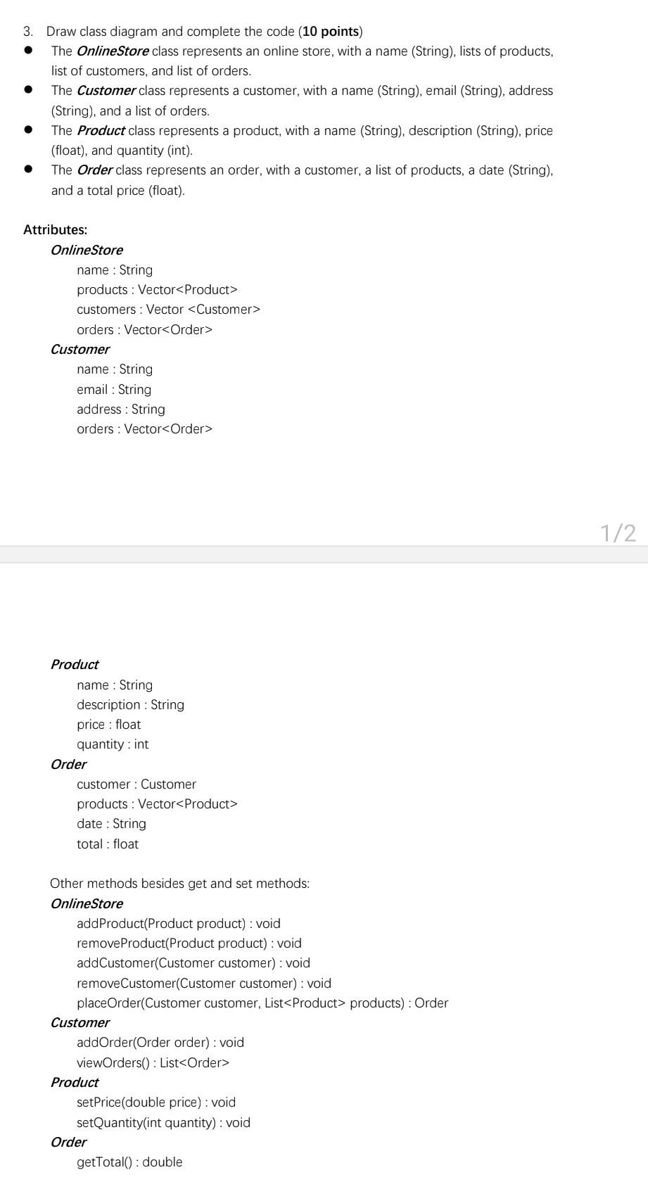 Solved 3 Draw Class Diagram And Complete The Code 10