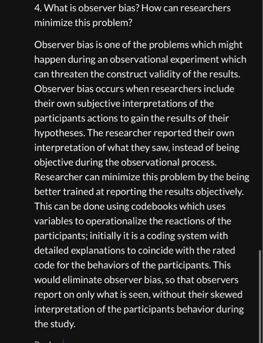 4. What is observer bias? How can researchers | Chegg.com