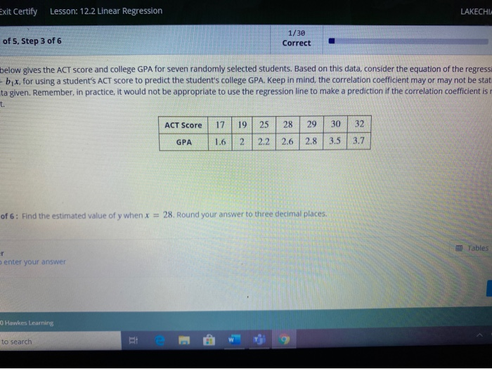 Solved Exit Certify Lesson: 12.2 Linear Regression LAKECHL. | Chegg.com