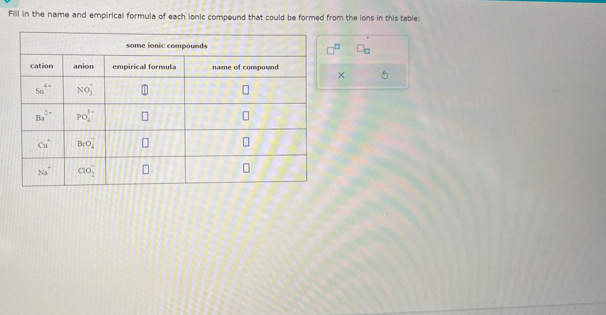 Solved Fill in the name and empirical formula of each ionic | Chegg.com