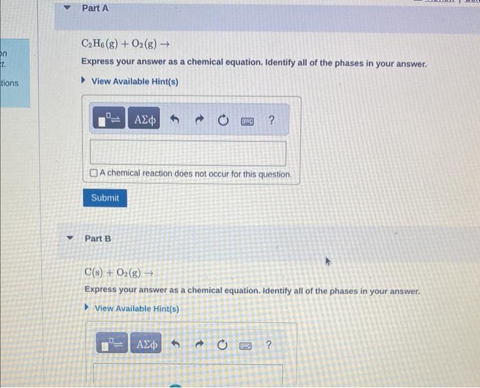 Solved C2H6( g)+O2( g)→ Express your answer as a chemical | Chegg.com
