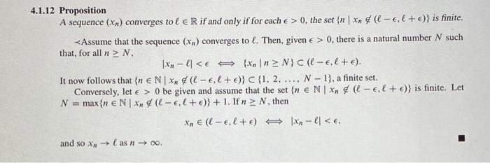 Solved 4.1.12 Proposition A sequence (xn) converges to ℓ∈R | Chegg.com