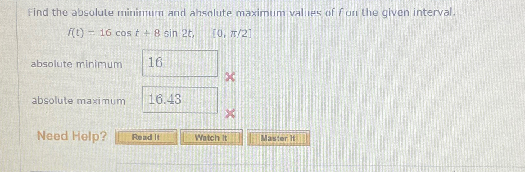 Solved Find the absolute minimum and absolute maximum values | Chegg.com
