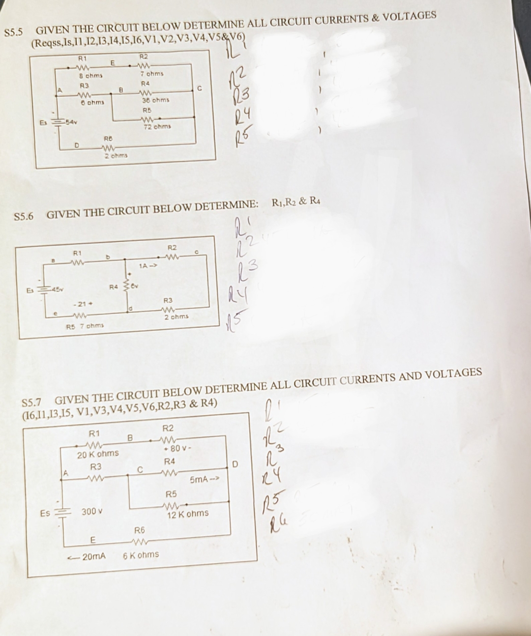 Solved S5.5 ﻿GIVEN THE CIRCUIT BELOW DETERMINE ALL CIRCUIT | Chegg.com