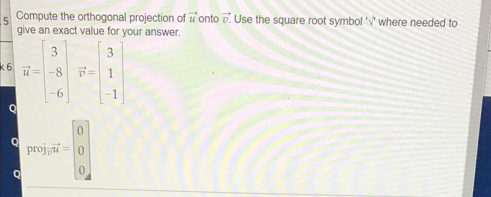Solved Compute the orthogonal projection of vec(u) ﻿onto | Chegg.com