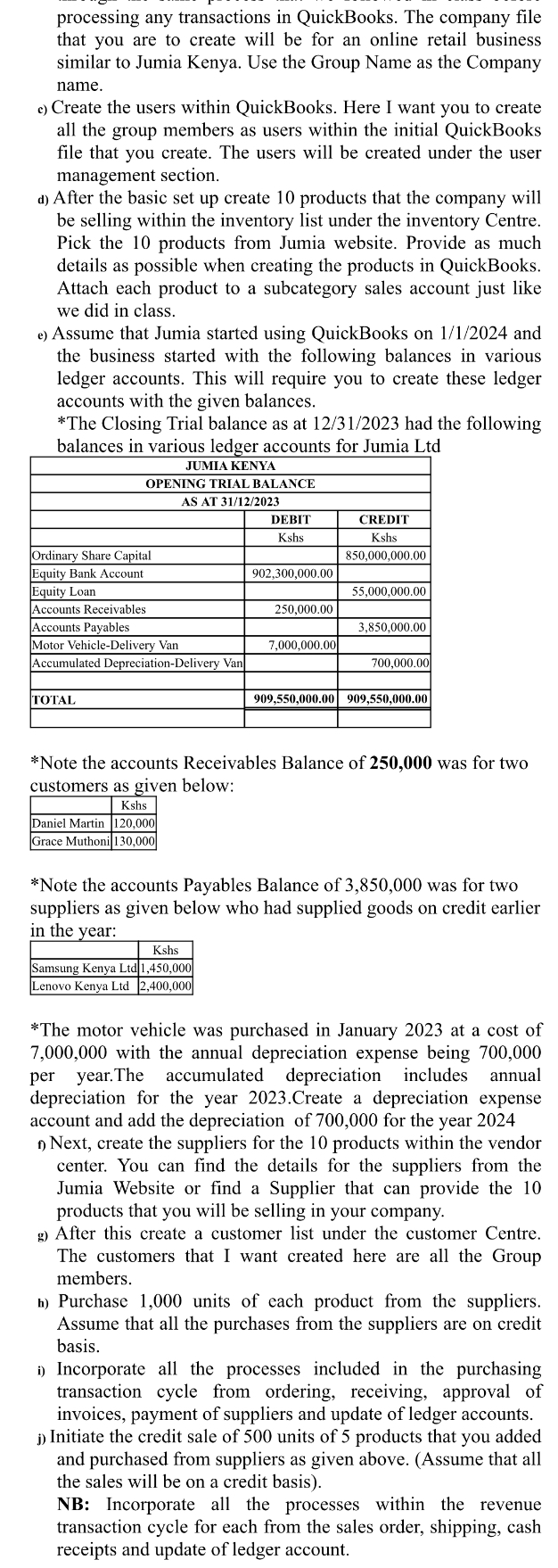 Solved processing any transactions in QuickBooks. The | Chegg.com
