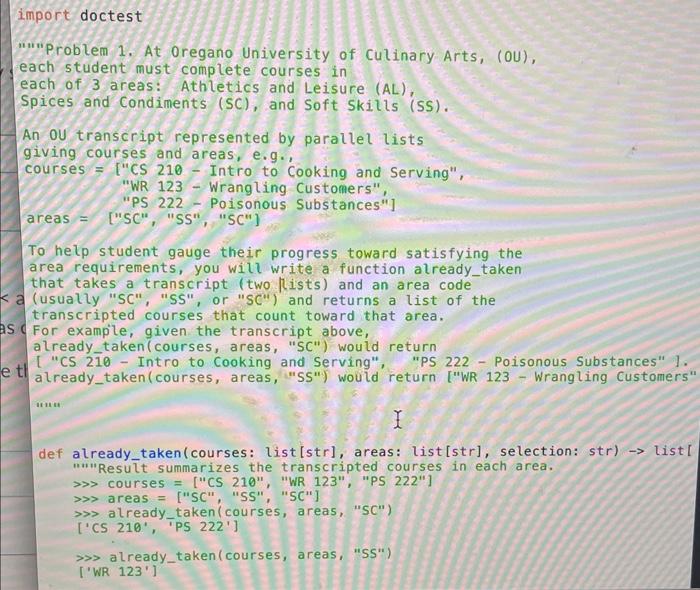 Solved mport doctest iiliproblem 1. At Oregano University of | Chegg.com