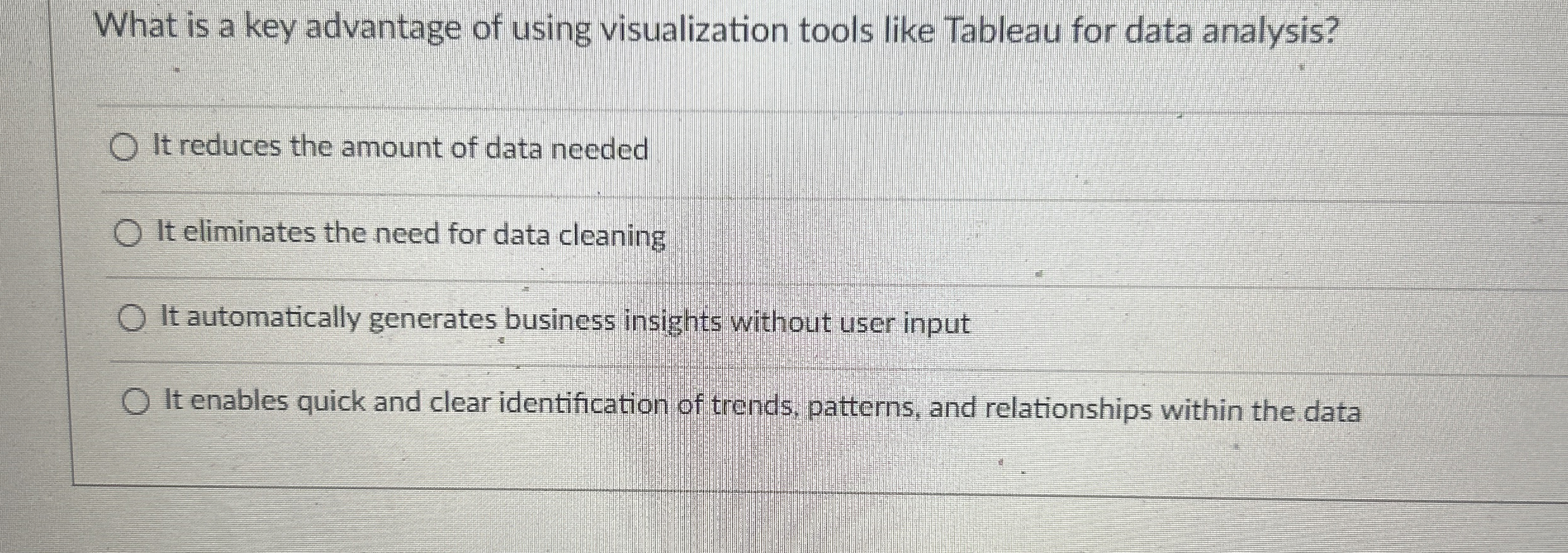 Solved What is a key advantage of using visualization tools | Chegg.com