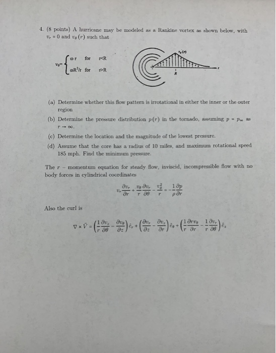 Solved 1. (8 points) A hurricane may be modeled as a Rankine | Chegg.com