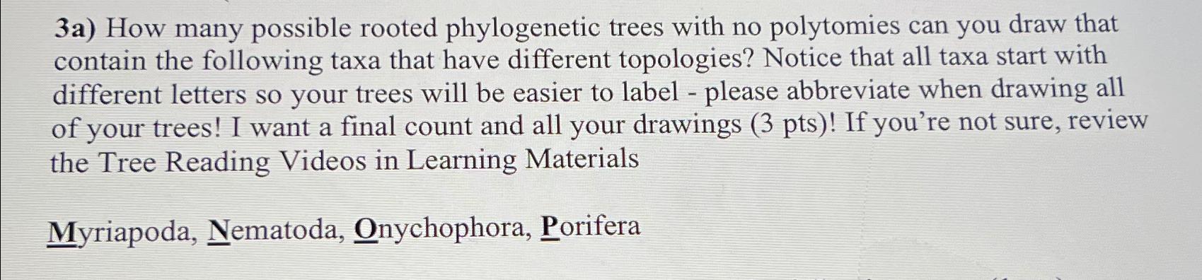 Solved 3a) ﻿How many possible rooted phylogenetic trees with | Chegg.com