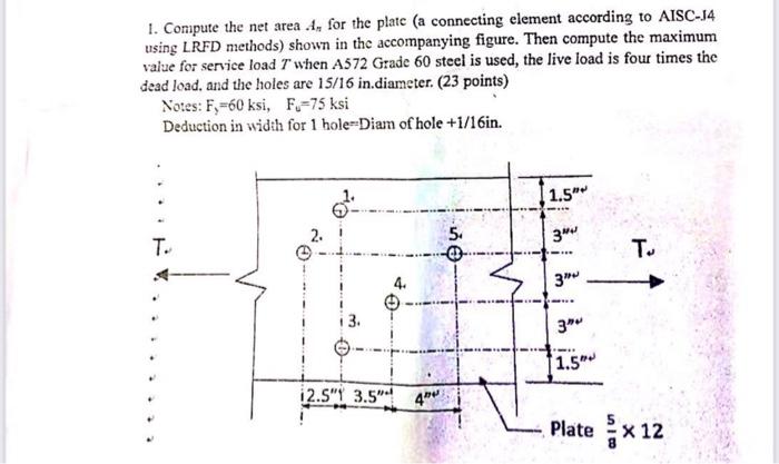 Solved 1. Compute the net area 4, for the plate (a | Chegg.com