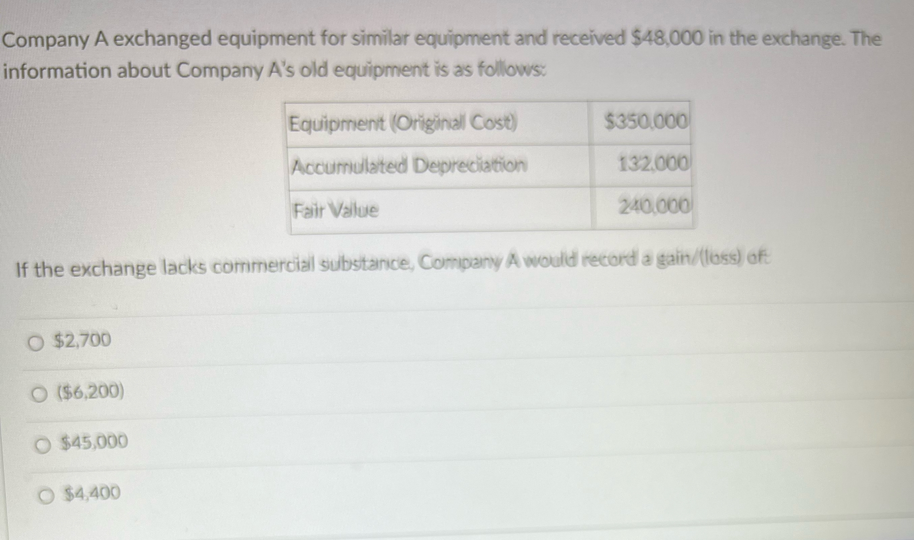 Solved Company A exchanged equipment for similar equipment | Chegg.com