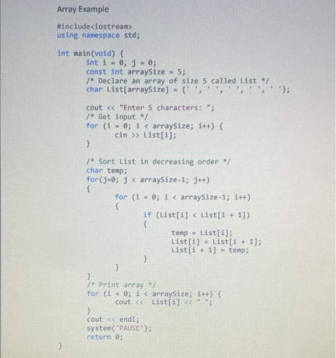 Solved Array Example #include using namespace std; int | Chegg.com