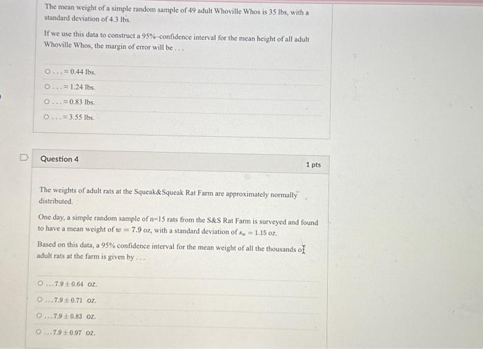 Solved The mean weight of a simple random sample of 49 adult | Chegg.com