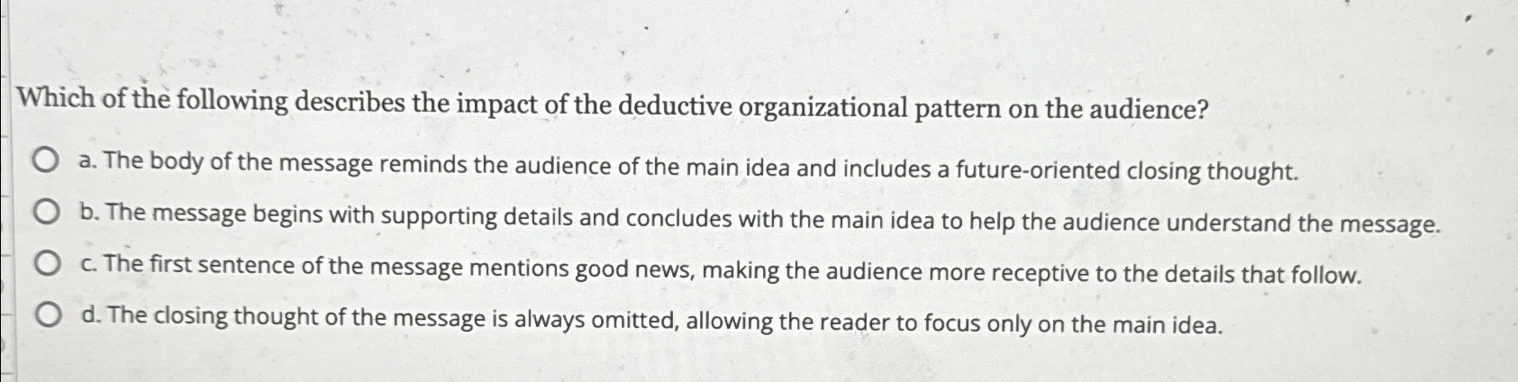 Solved Which of the following describes the impact of the | Chegg.com