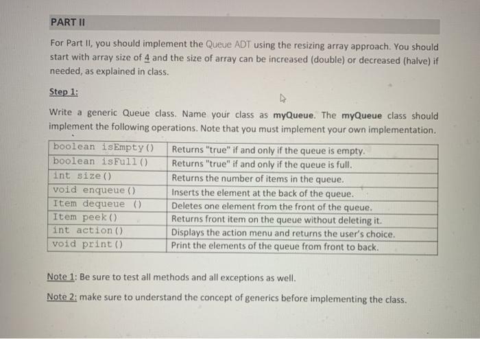 Solved PART II For Part II, you should implement the Queue | Chegg.com