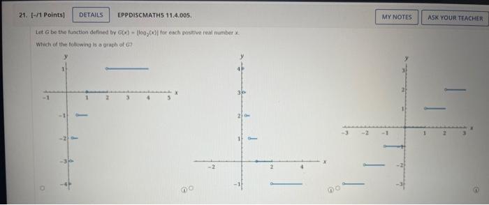 Solved Let G be the function defined by G(x) = [log, (x)] | Chegg.com