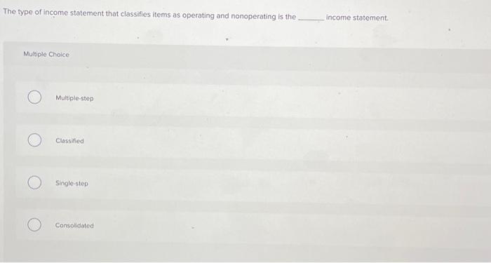 Solved The type of income statement that classifies items as | Chegg.com