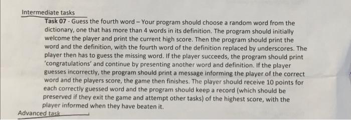 Solved Intermediate tasks Task 07 - Guess the fourth word - | Chegg.com