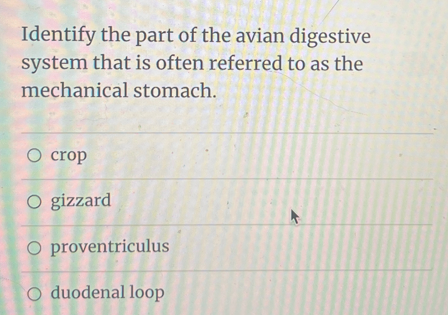 Solved Identify the part of the avian digestive system that | Chegg.com