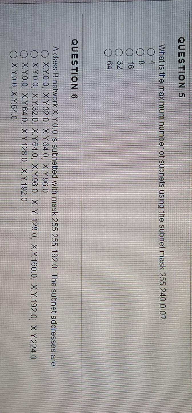 Solved QUESTION 5 What is the maximum number of subnets | Chegg.com