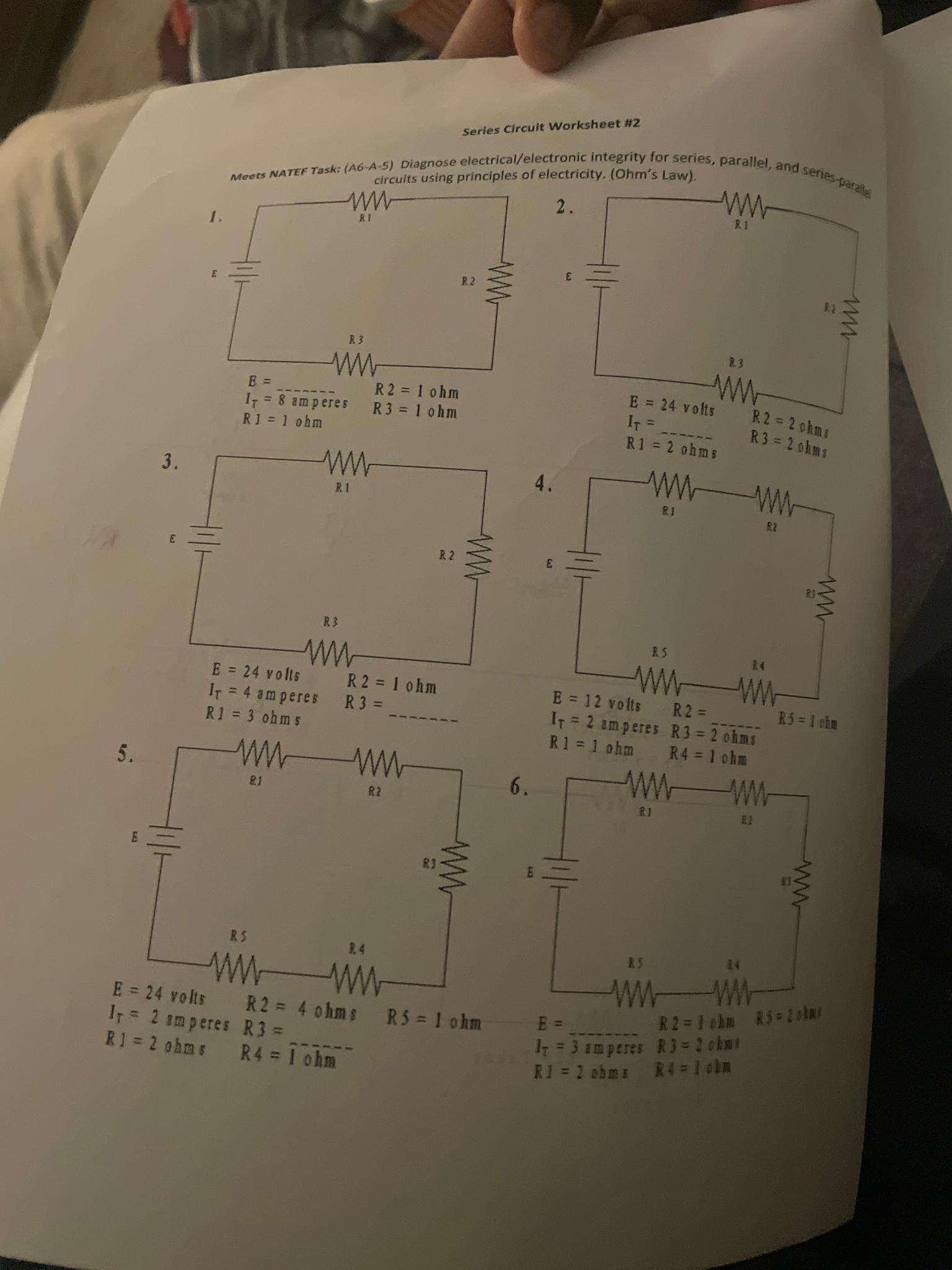 Solved Series Circuit Worksheet $2noors NATEF Task: (AG-A-5) | Chegg.com