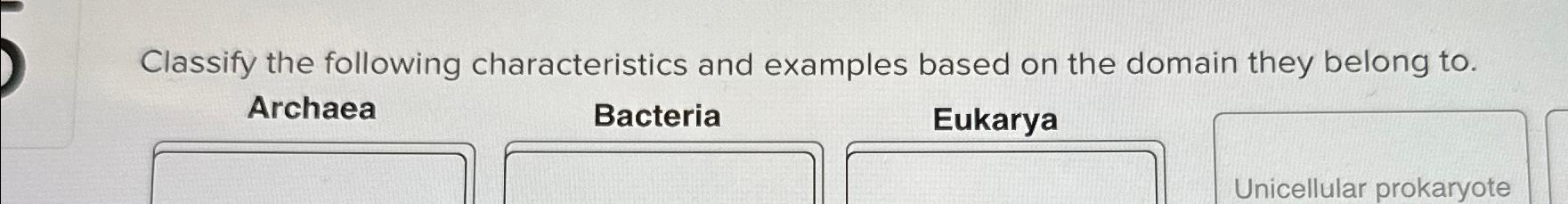 Solved Classify the following characteristics and examples | Chegg.com