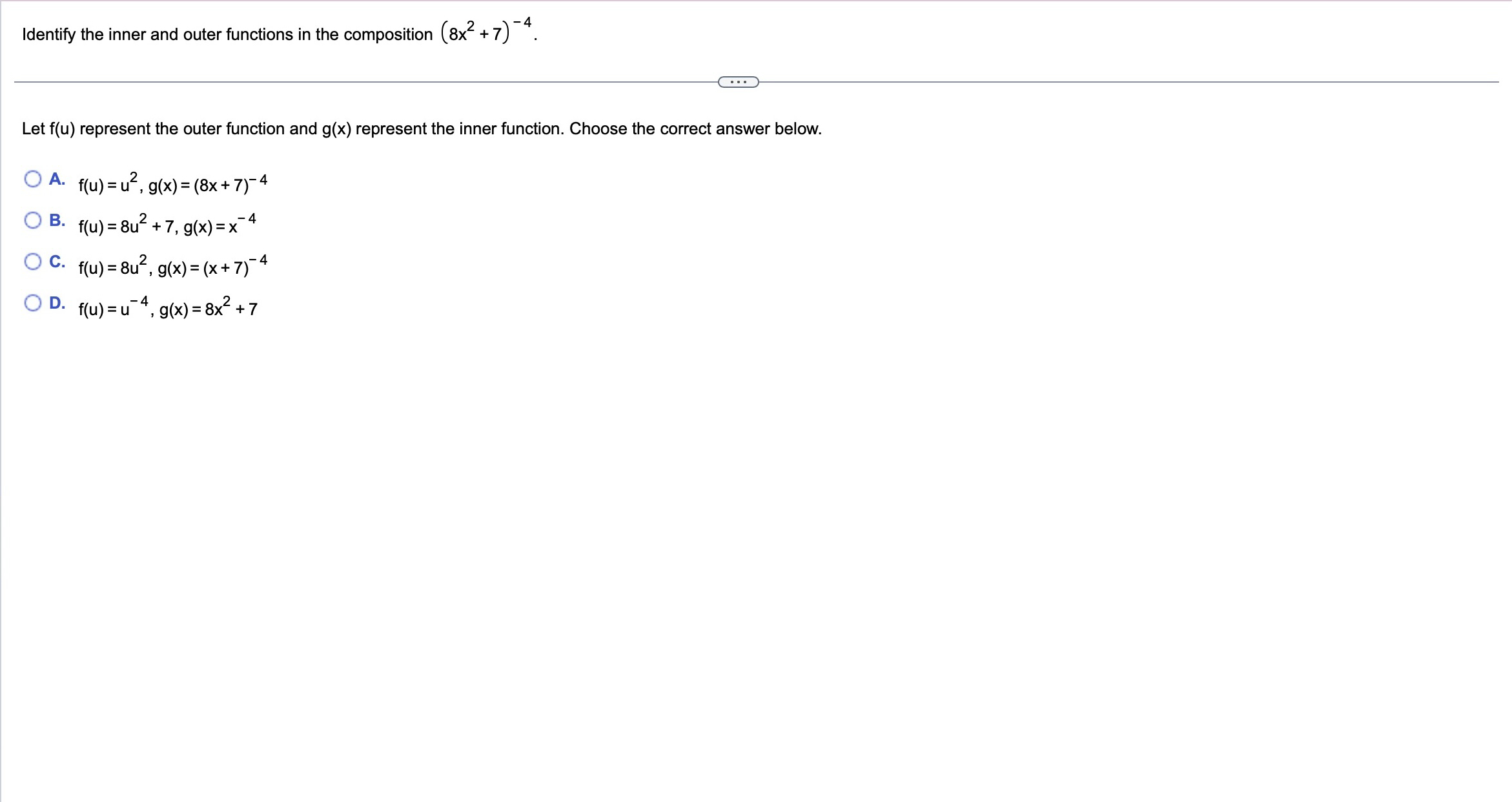 Solved Identify the inner and outer functions in the | Chegg.com