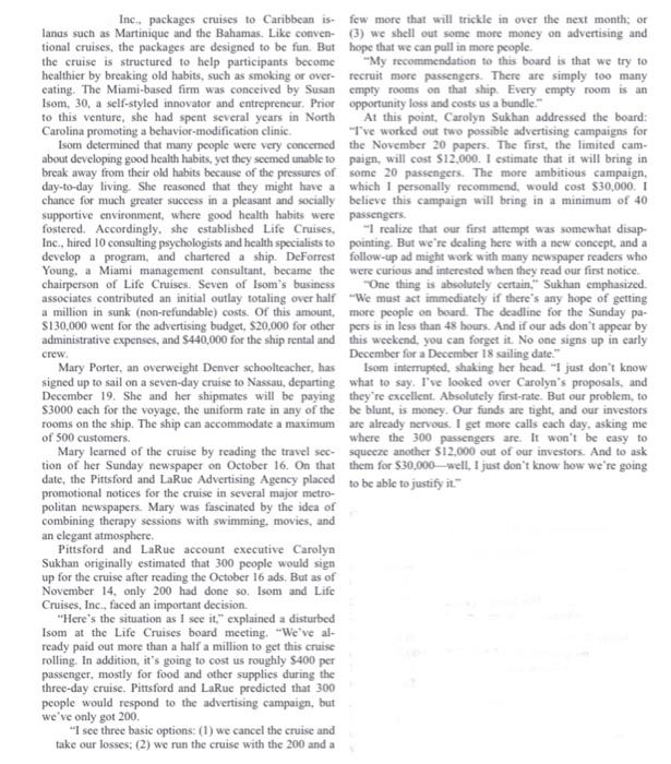 Solved Inc., packages cruises to Caribbean is- few more that | Chegg.com