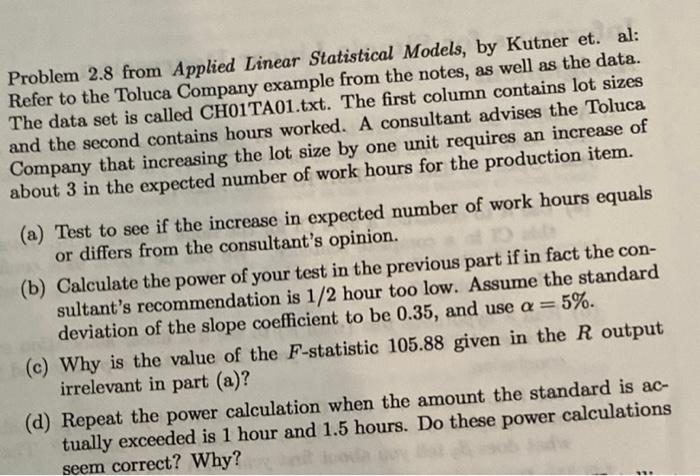 Problem 2.8 from Applied Linear Statistical Models, | Chegg.com