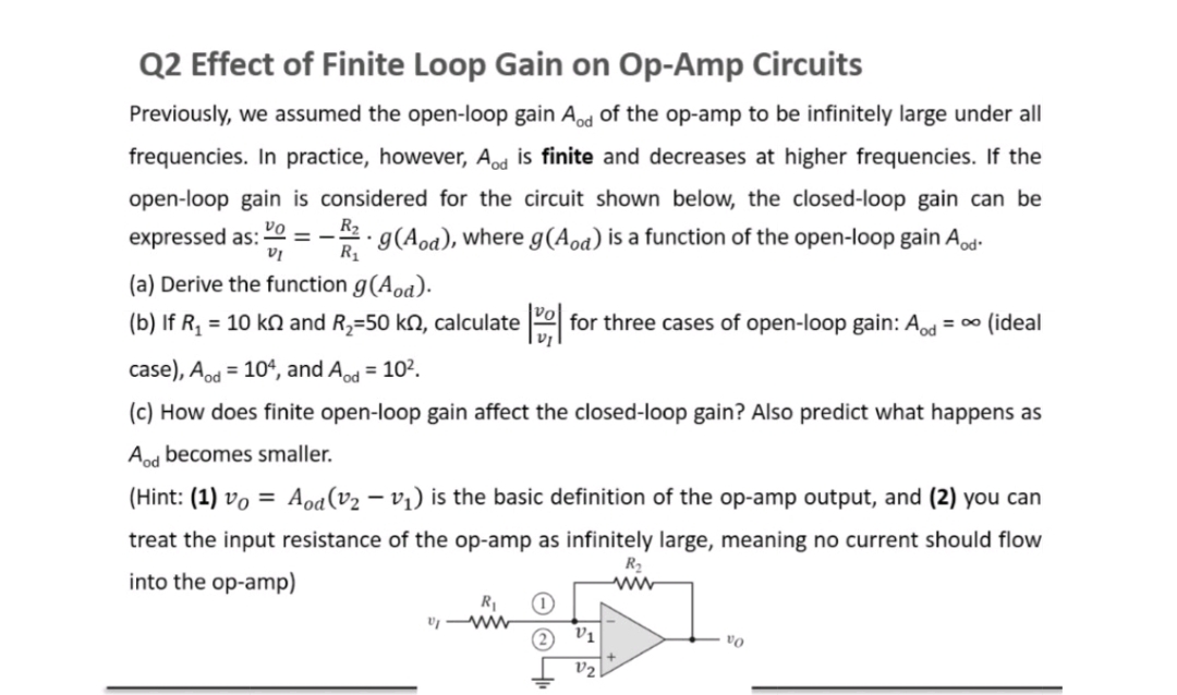 Solved Q2 ﻿Effect of Finite Loop Gain on Op-Amp | Chegg.com