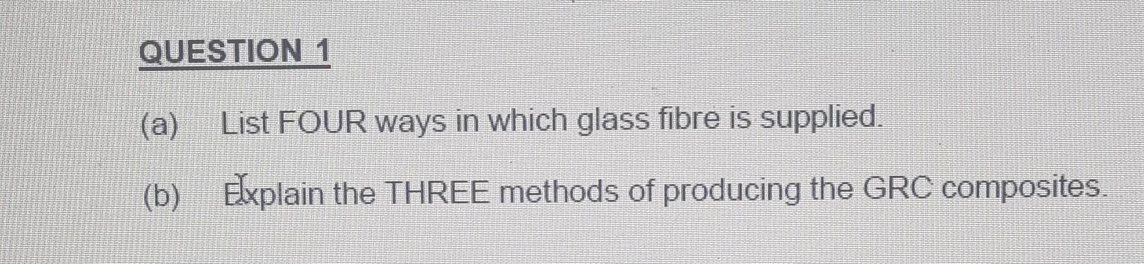 Solved QUESTION 1 (a) List FOUR ways in which glass fibre is | Chegg.com