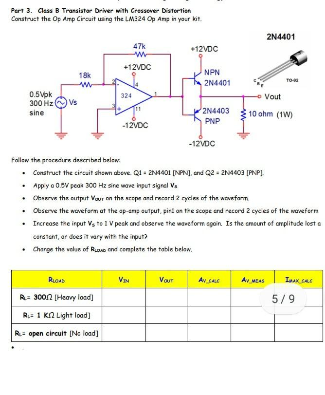 Solved Part 2. Class B Transistor Driver Construct the | Chegg.com