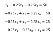 Solved X1 -0.25x2 - 0.25%; = 50 -0.25x2 + x3 -0.25x4 = 50 | Chegg.com