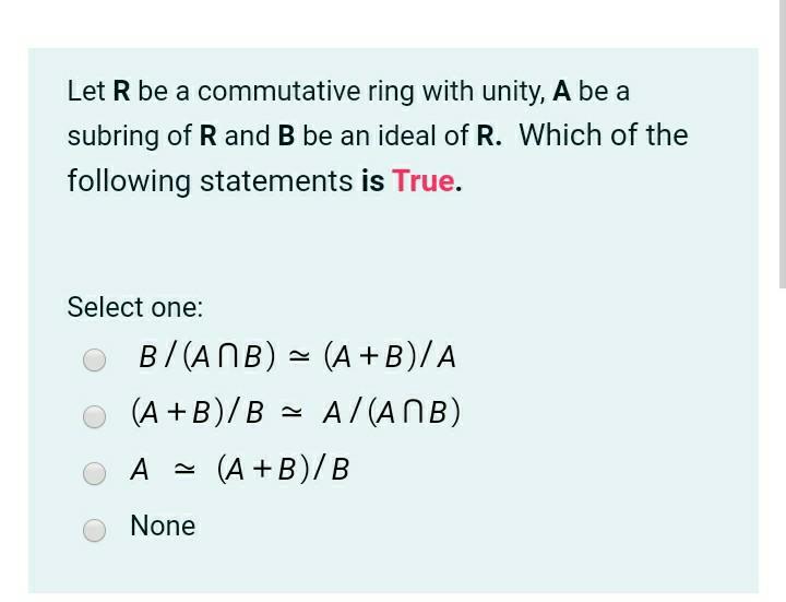 Solved Let R be a commutative ring with unity, A be a | Chegg.com