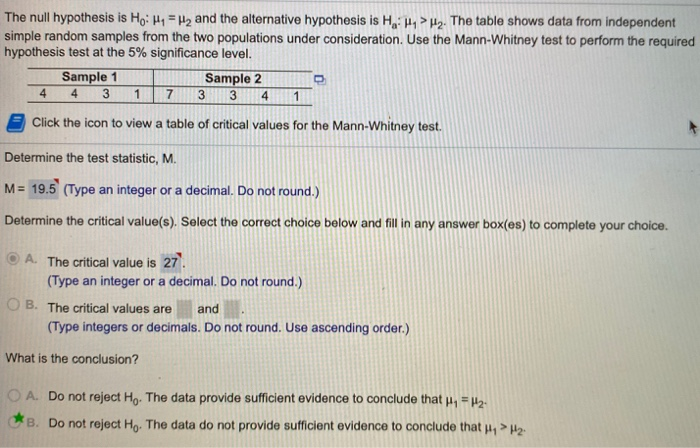 Solved The null hypothesis is Ho: H = H2 and the alternative | Chegg.com