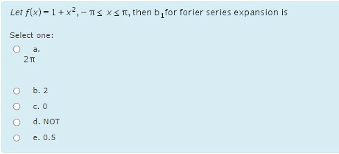 Solved Let f(x)=1+x2,-π≤x≤π, ﻿then b1 ﻿for forler serles | Chegg.com