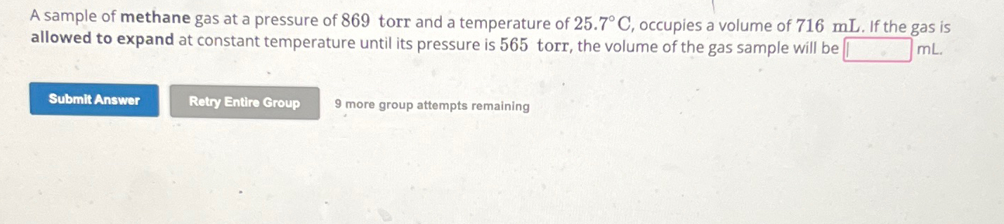 Solved A sample of methane gas at a pressure of 869 ﻿torr | Chegg.com