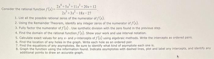 Solved Consider the rational function | Chegg.com